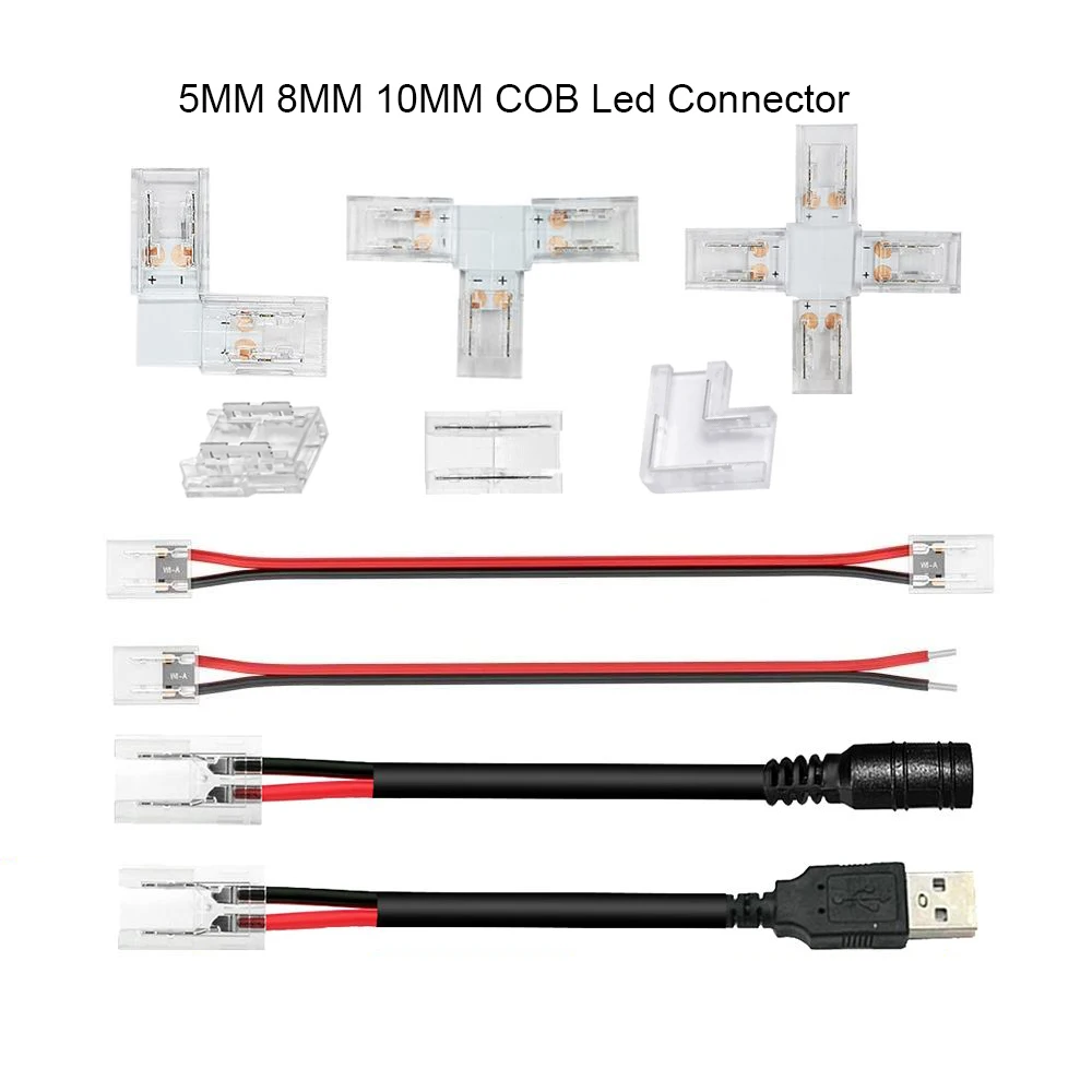 5pc-2Pin-COB-LED-Connector-5mm-8mm-10mm-Width-Strip-to-Strip-Wire-Power ...