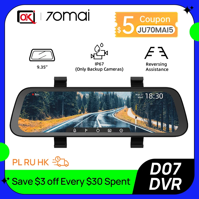 70mai D07 9.35 inches 1080P 130° Wide Angle Car DVR stream media Dash ...