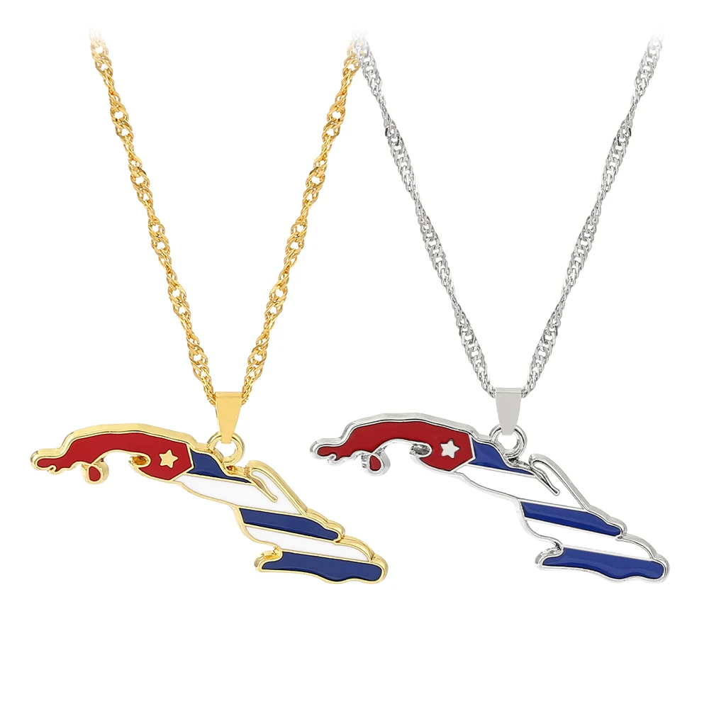 Cuba Map Flag Pendant Necklaces for Women Map of Cuban Charm Silver ...