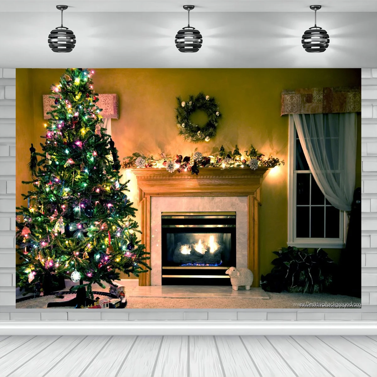 Fireplace-House-Christmas-Backdrop-Tree-Bell-Festival-Party-Photography ...