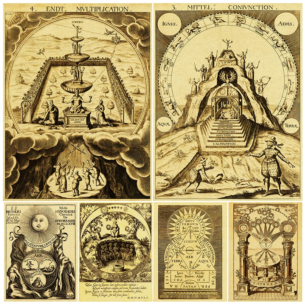 The-Compass-Of-The-Alchemist-Vintage-Wall-Art-Canvas-Painting-Esoteric ...