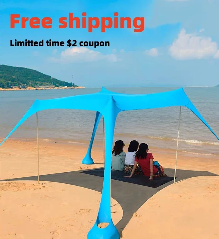 Toldo de praia à prova de vento, barraca de praia ao ar livre, 4 polos ...