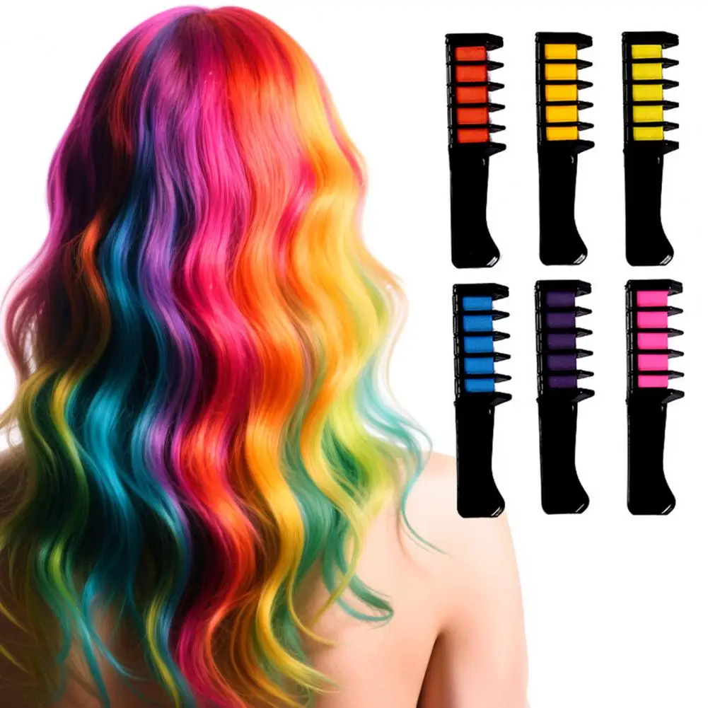 15cm Hair Chalk Comb 6 Colors Washable Instant Hair Dye Comb Halloween ...