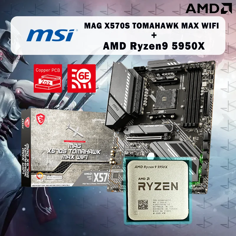 Nova msi mag x570s tomahawk max wifi placa-mãe + amd ryzen 9 5950x r9 ...