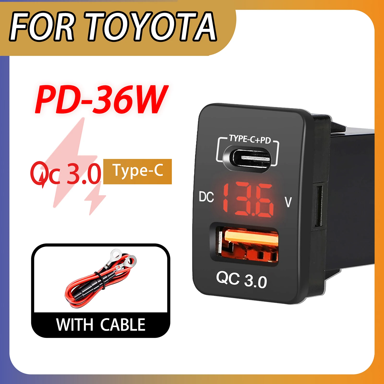 12V Input Dual Port Charger USB Type-C PD Socket Power Car Quick ...