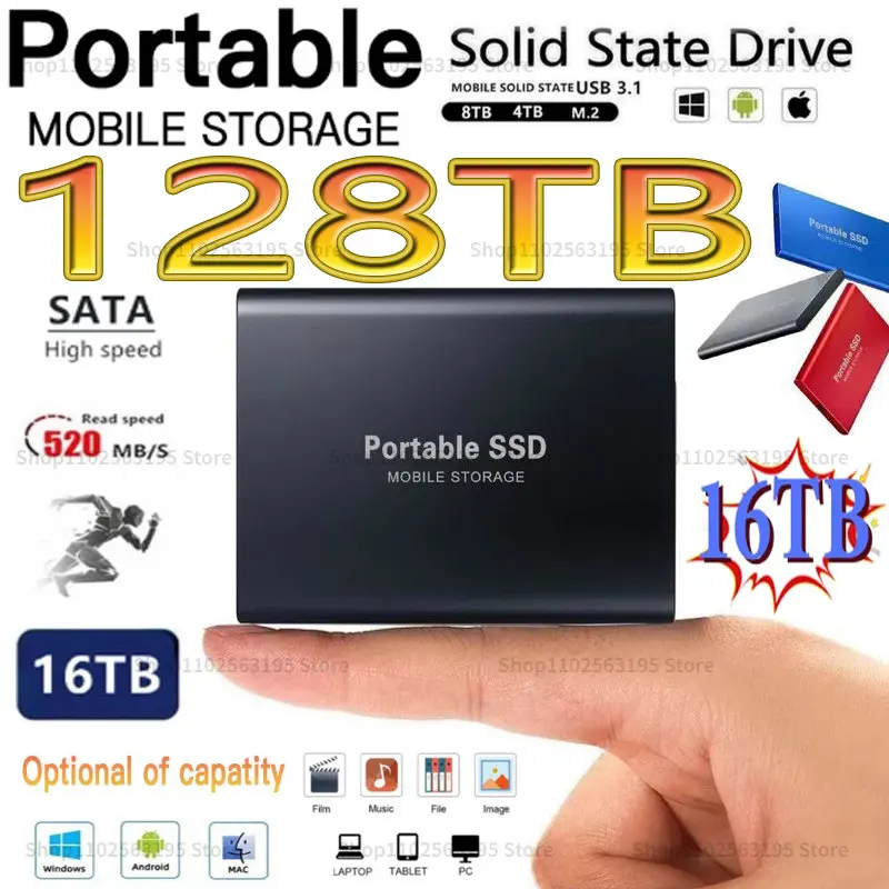 2023 휴대용 SSD 외장 하드 드라이브, C타입 USB 3.1, 고속 외장 저장 하드 디스크, 노트북 디스코 듀로, 128TB, 2TB, 신제품| | - AliExpress