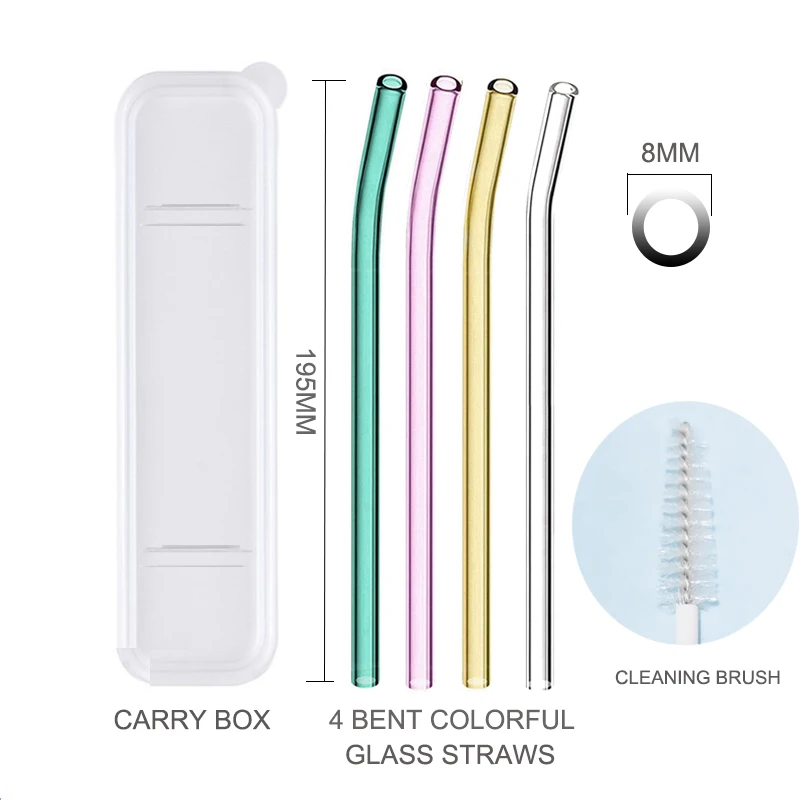Carry Box Multi-Color Glass Straws Set Eco-friendly Reusable Drinking ...