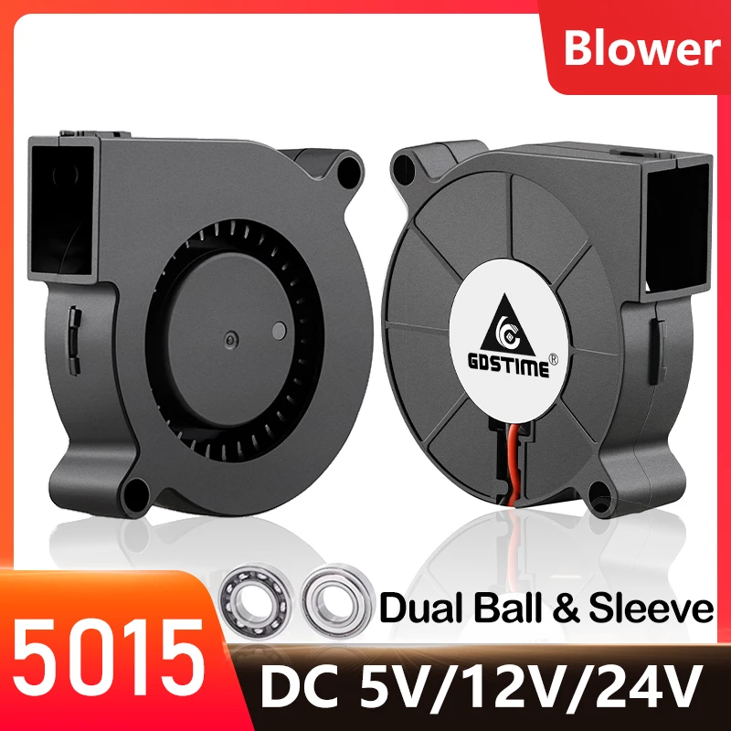 2pcs 5015 Dc 12v 24v 5v Ball Bearing 2pin Usb Brushless Radial Turbo Blower Fan 5cm 50mm 50x15mm ...