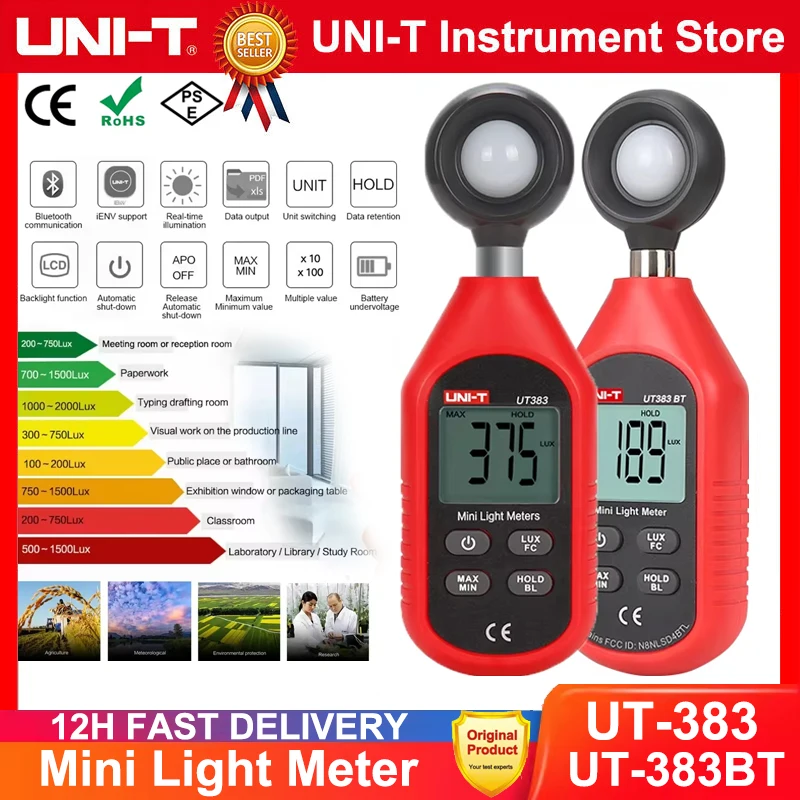 UNI-T UT383 UT383BT Mini medidor de luz Digital profesional Luxómetro ...