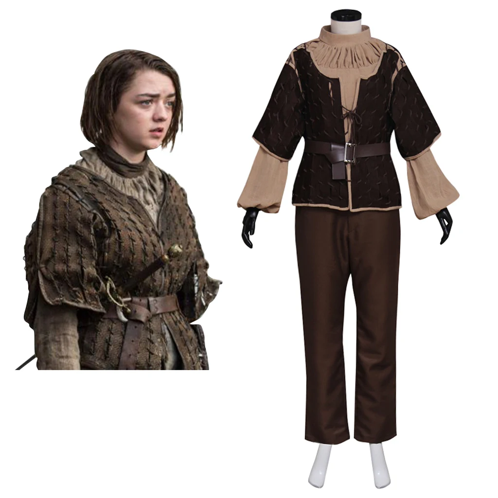 TV Arya Stark Cosplay Costume Women's Retro Coat Top Pants Full Set ...