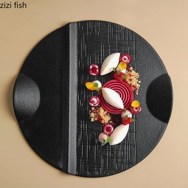 Ceramic Dinner Plate Creative Black Frosted Texture Flat Plate Steak ...