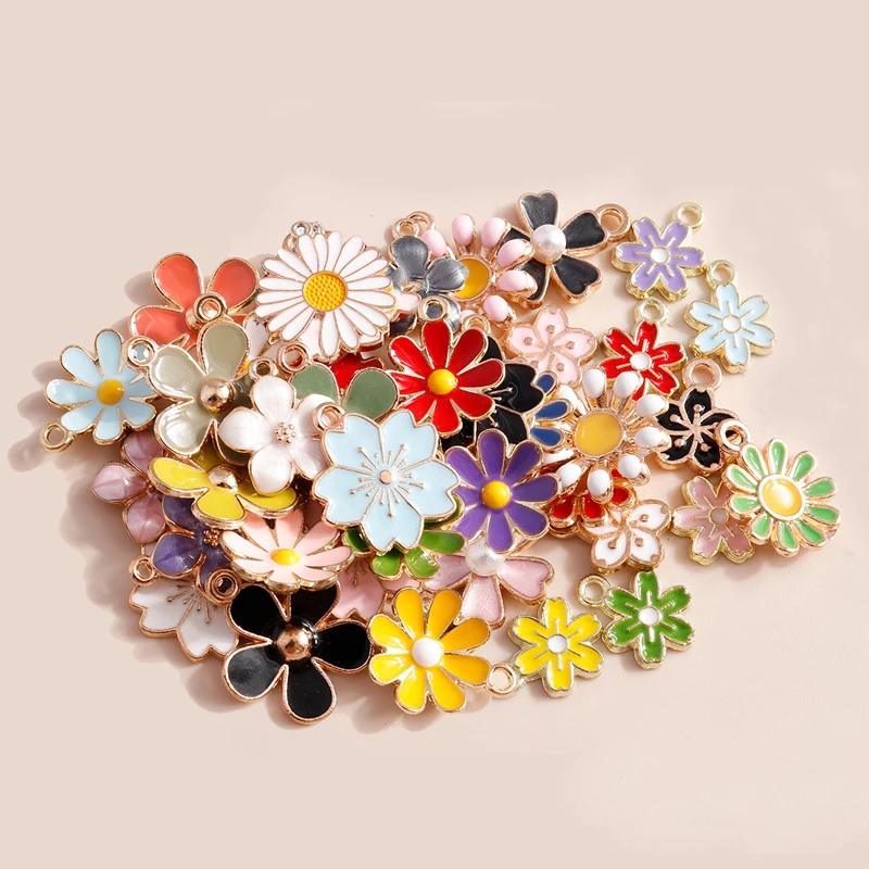 10pcs-Cute-Enamel-Sakaru-Daisy-Flowers-Charms-Pendants-for-Necklace ...