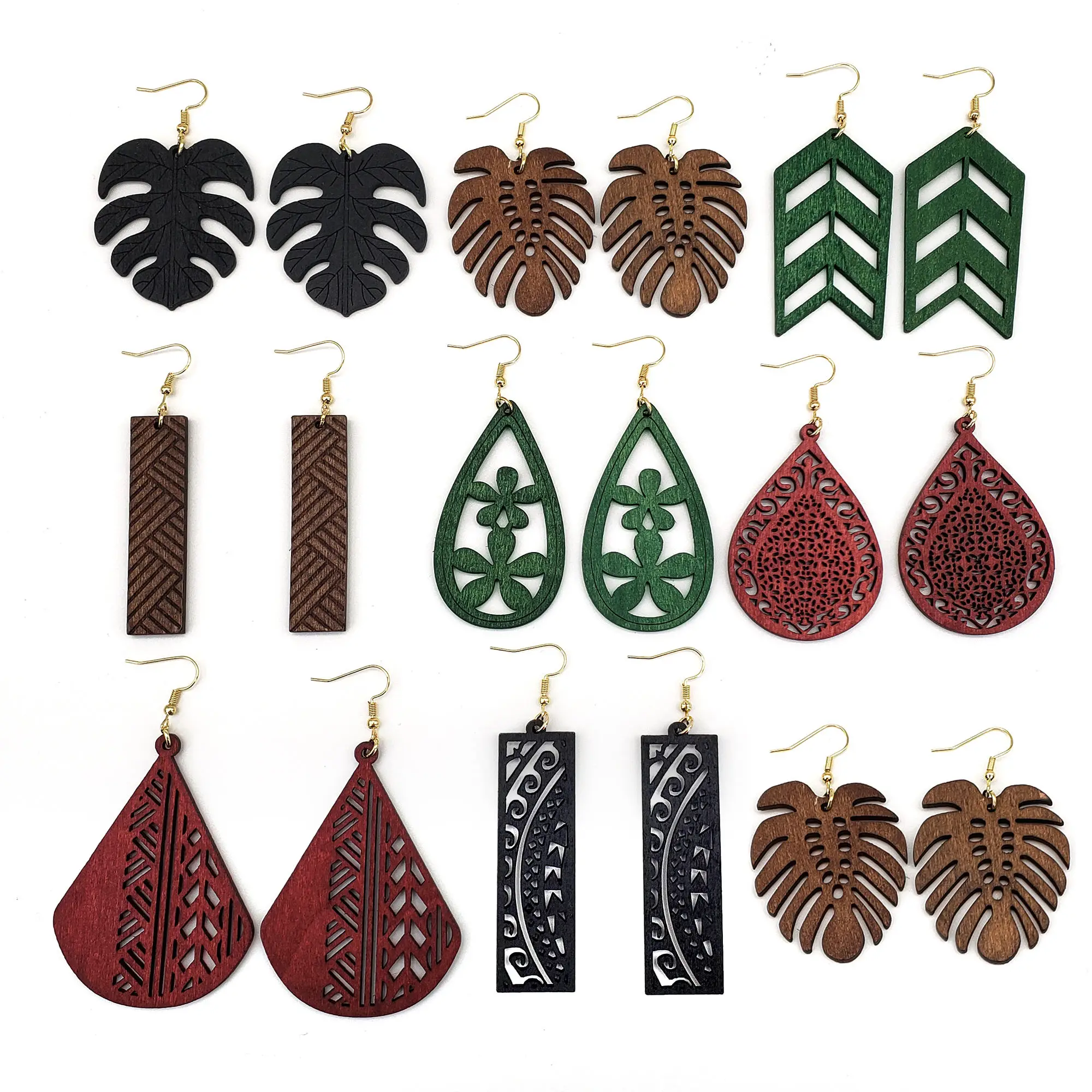 Vintage-Geometric-Wooden-Earrings-Hawaiian-Design-Jewelry-For-Women ...