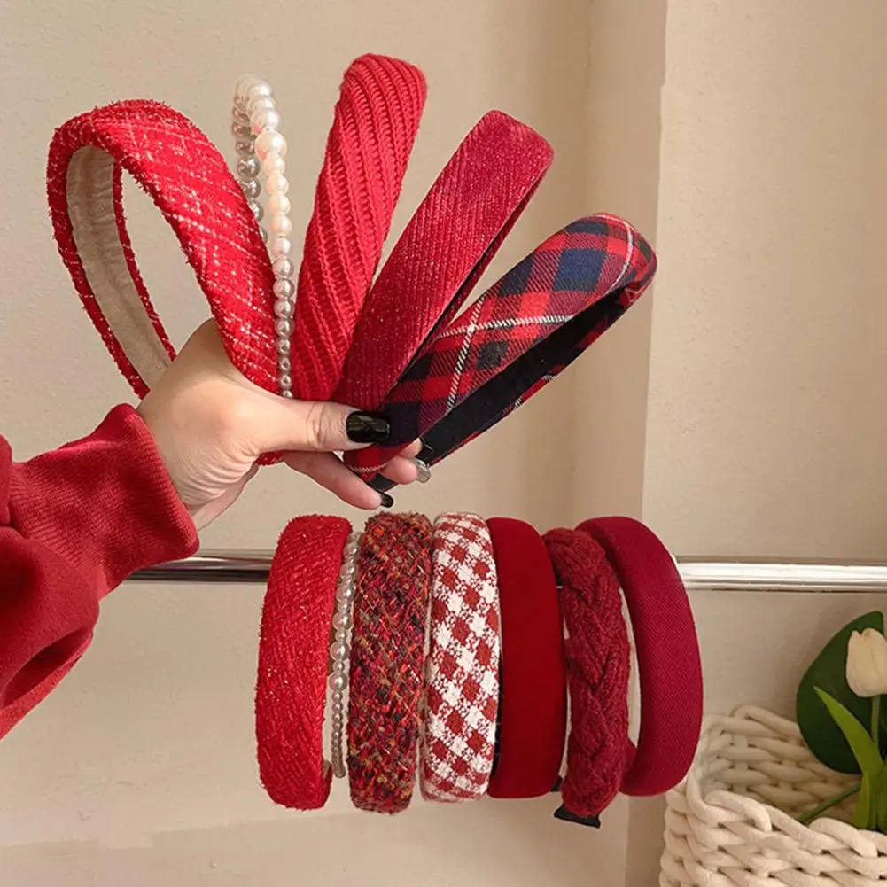 French-Red-Velvet-Headband-Women-Girls-Christmas-Twist-Plaid-Hairband ...