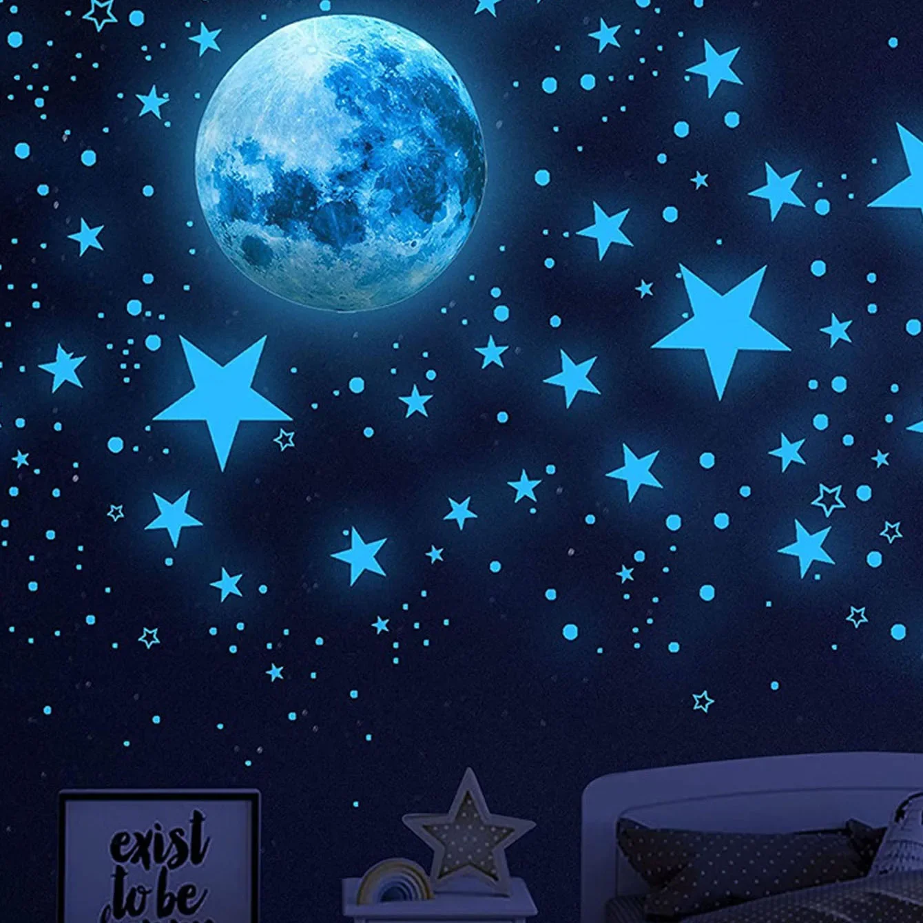 Aesthetic-3D-Luminous-Moon-Star-Wall-Sticker-Glow-in-The-Dark ...