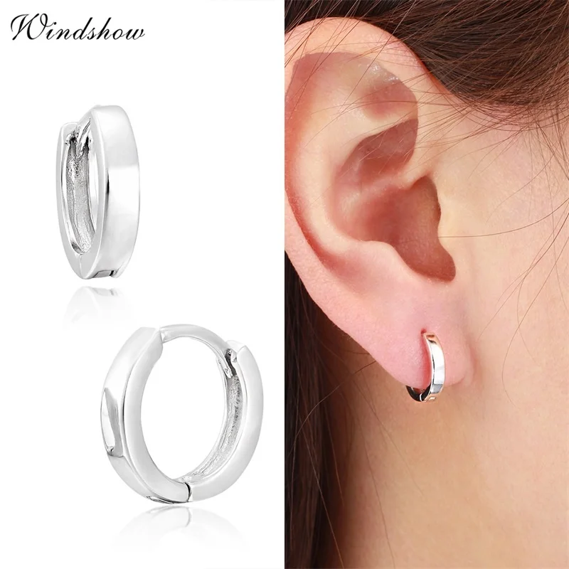 Cute 925 Sterling Silver Mini Loop Huggies Circle Small Hoop Earrings ...