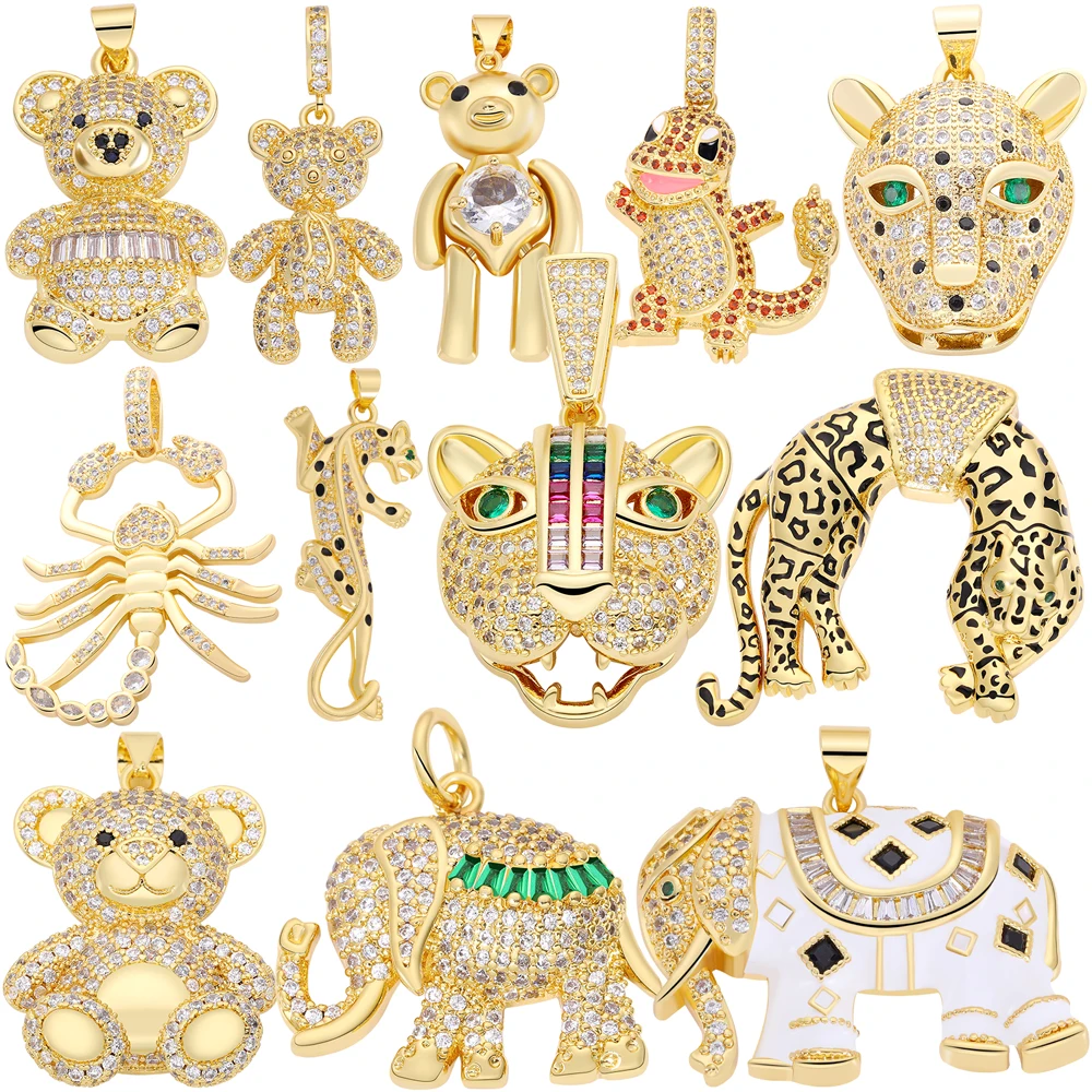 Juya DIY 18K Real Gold Plated Micro Pave Zircon Talisman Animal Bear Dragon Elephant Scorpion ...