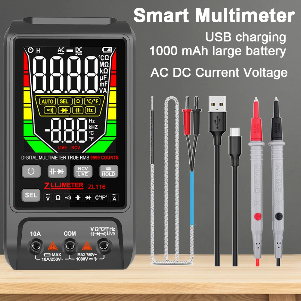 USB-Charging-Large-Screen-Smart-Multimeters-Digital-DC-AC-Current-True ...