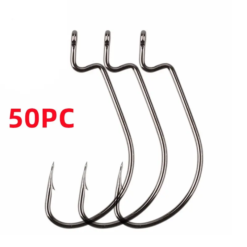 50PC High Strength Crank Hook Barbed Hook Carbon Steel Fishing For Soft ...