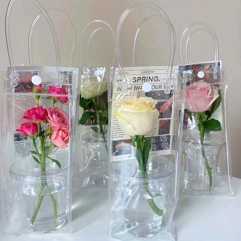 Pvc Flower Bag Stall Flower Bag Transparent Tote Bag Diy Simple Cup