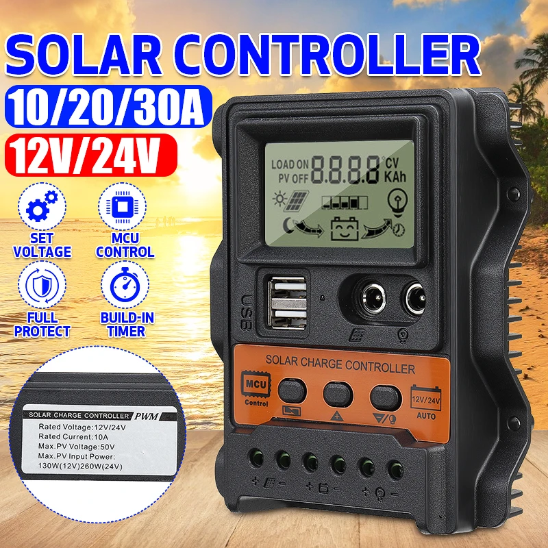 New-Solar-Charge-Controller-PWM-Controller-With-LCD-Display-10A-20A-30A ...