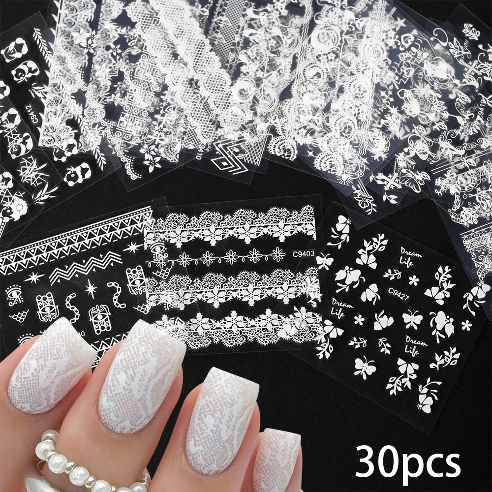 White-Lace-Nail-Sticker-30pcs-Set-Romantic-Lace-Cherry-Love-Nail-Art ...