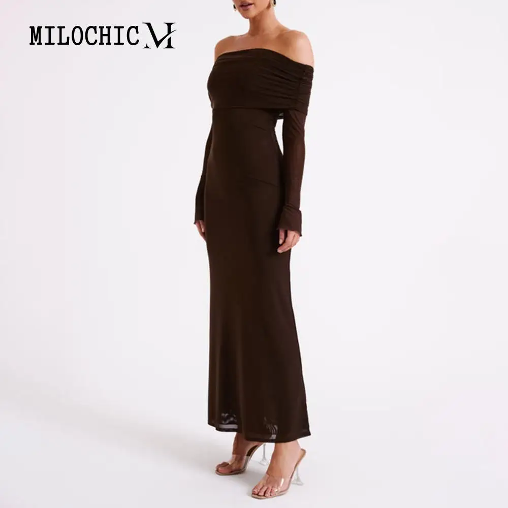 Women-Bodycon-Dress-Spicy-Girl-Slash-Neck-Tunic-Long-Dress-Solid-Color ...