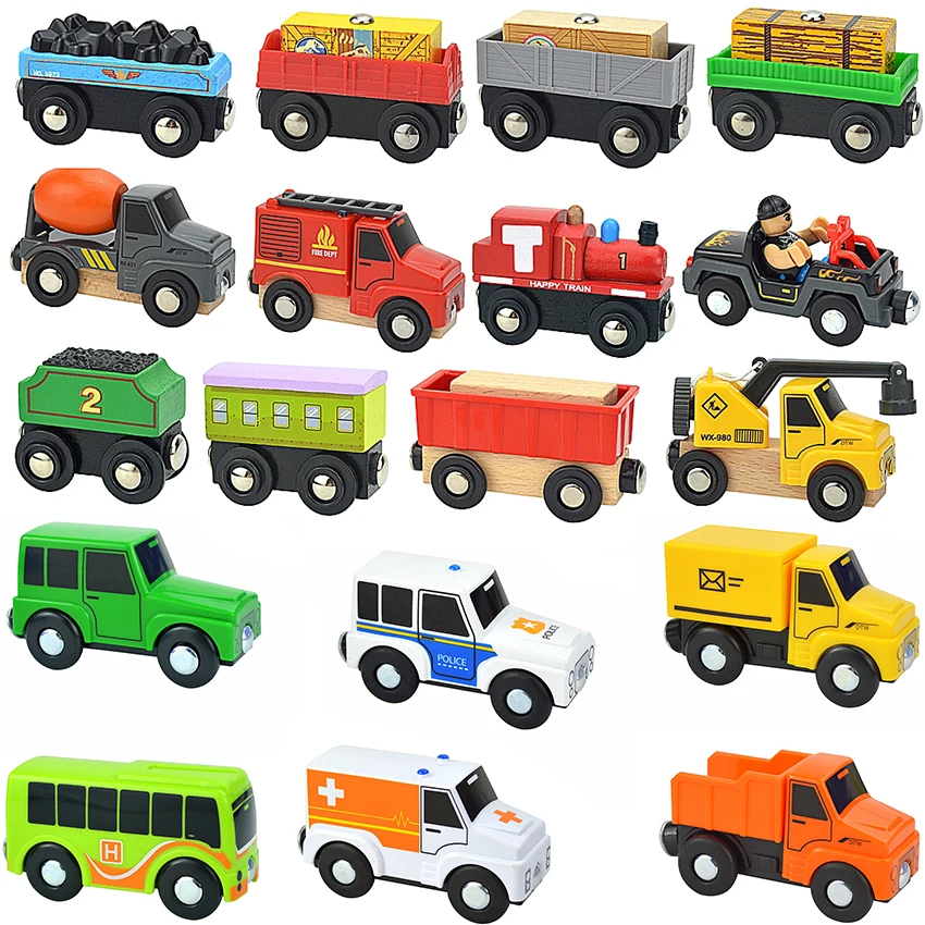 Magnetic Wooden Train Car Truck Bus Locomotive Toy Wood Railway Car ...