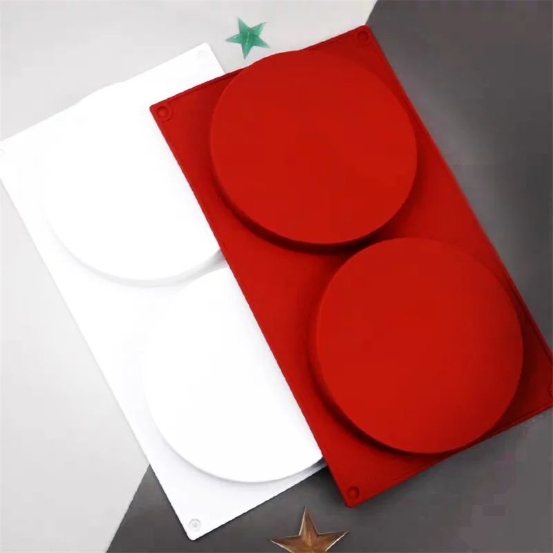 2 Cavity Flat Round Disc Silicone Mold Shallow Cylinder Cake Fondant ...