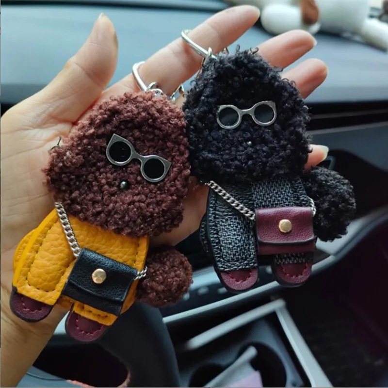 Cute Dog PU Leather Keychain Fashion Women Handbag PU Leather Poodle ...
