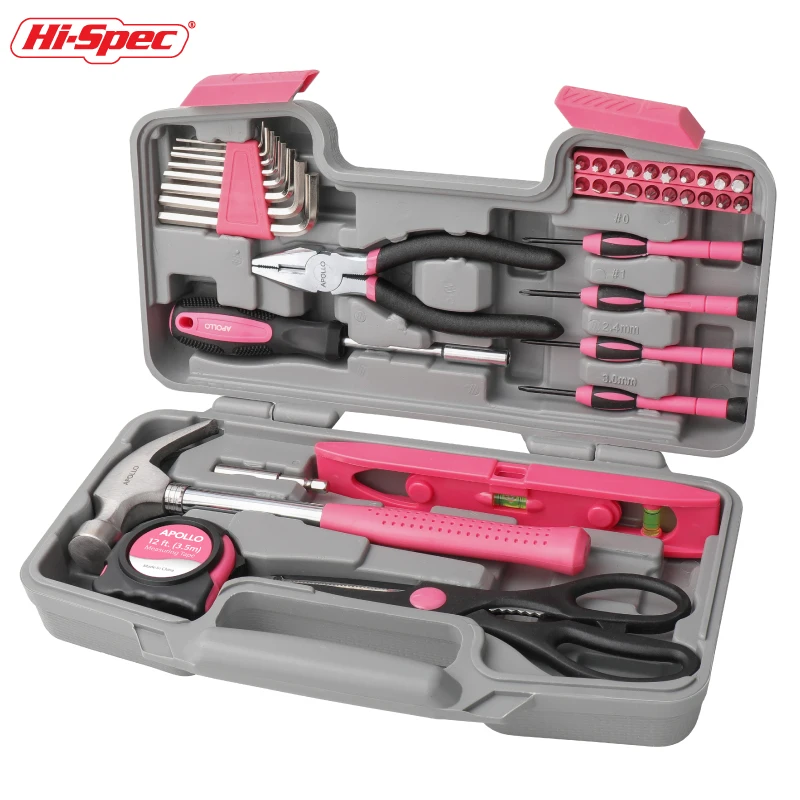Hi-Spec 18/19/20/39PCS Pink DIY Home Tool Kit With Hammer Wrench Plier ...