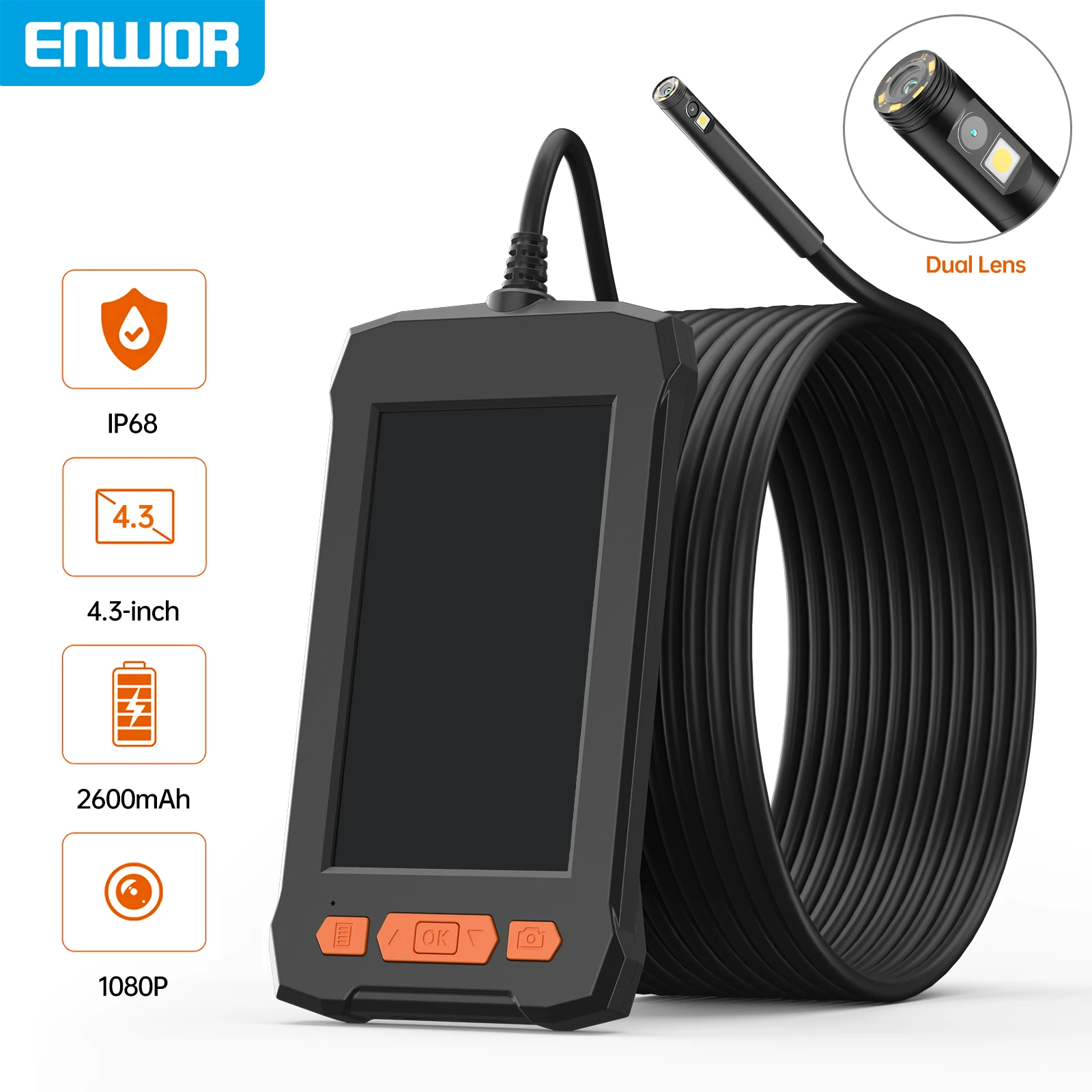 ENWOR HD Endoscope Camera 4.3'' Single Dual 1080P Industial Inspection ...