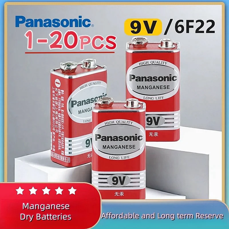 1-20PCS Panasonic 9V 6F22 Alkaline Battery for Alarm Wireless ...