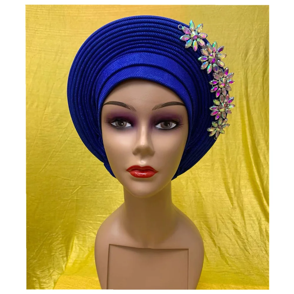New Blue African Headtie Diamonds Women Turban Cap Muslim Headscarf ...