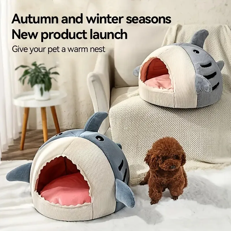 Pet-Shark-Kennel-Cat-Kennel-Dog-Kennel-with-Pad-Deep-Sleep-Comfortable ...