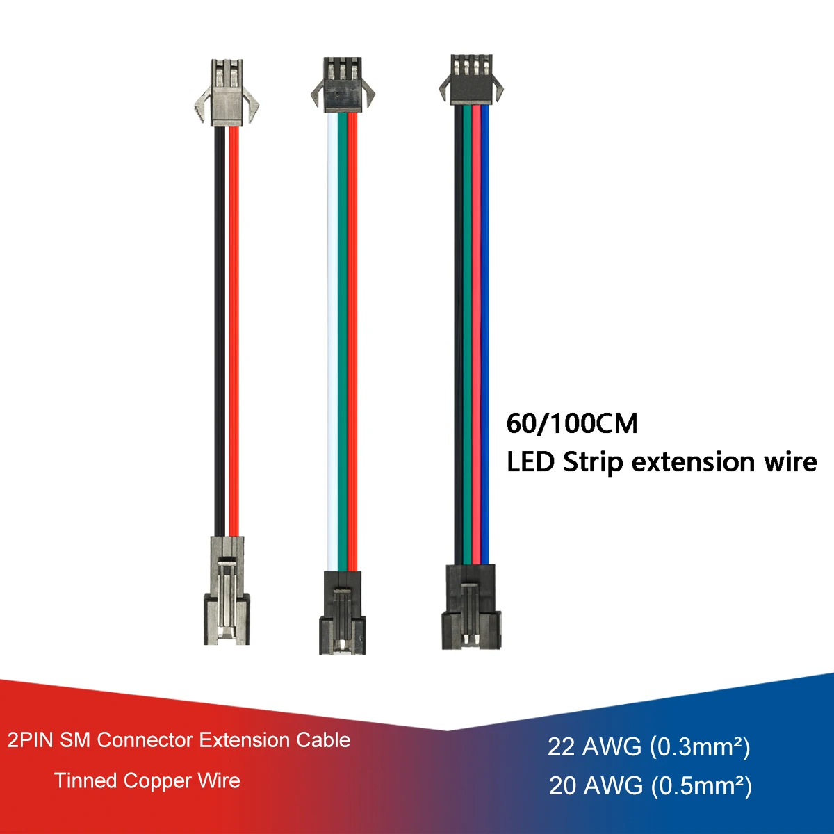 1-100pcs-2-Pin-3Pin-SM-Connector-Extension-Cable-60-100cm-Female-to ...