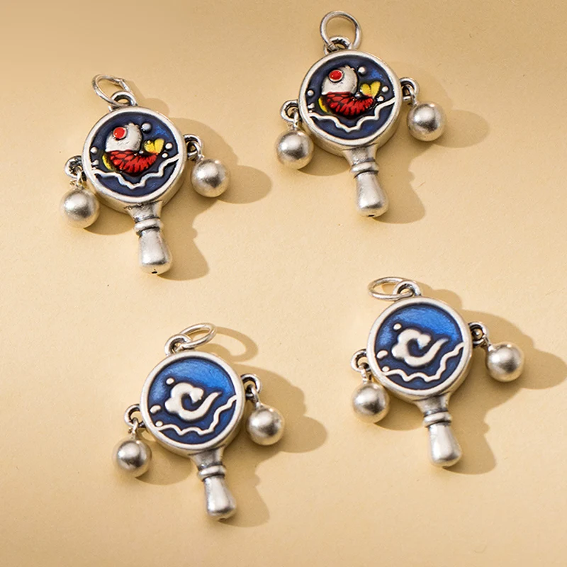 1pc-999-Pure-Silver-Exquisite-Double-Sides-Pattern-Drum-Rattle-Lucky ...