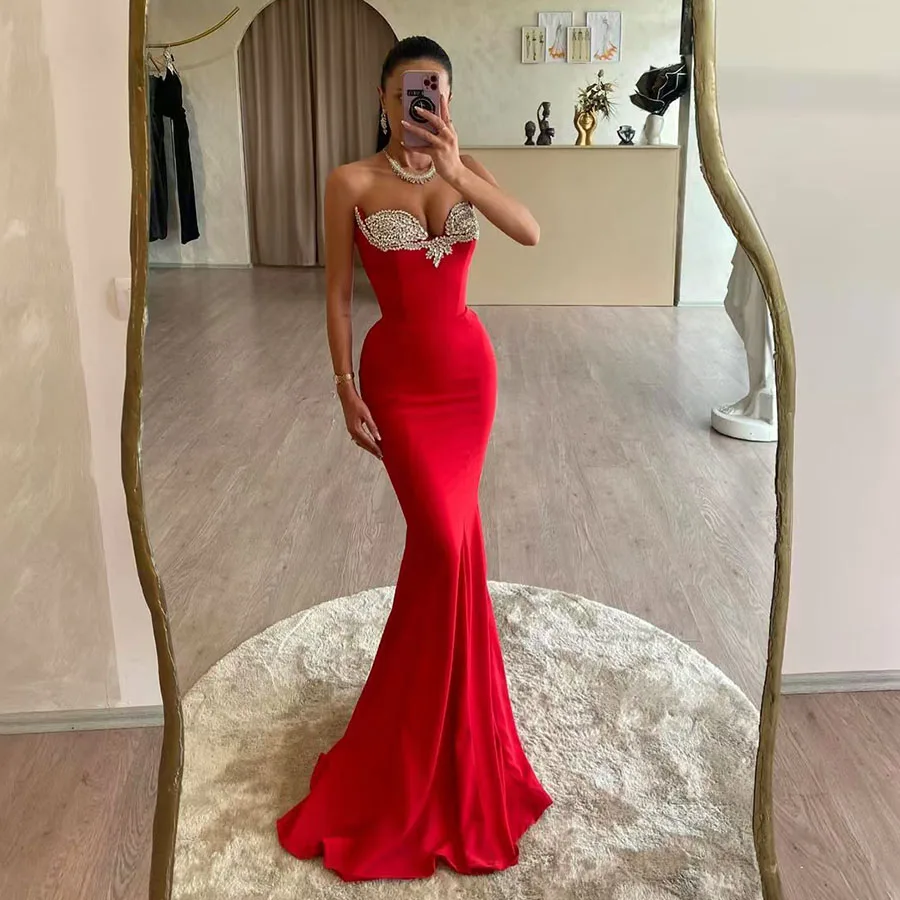 Simple-Red-Prom-Dresses-Sweetheart-Trumpet-Evening-Dress-Sleeveless ...