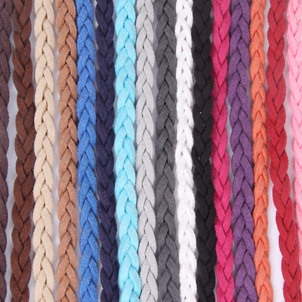 5 Meters Braided Suede PU Leather 6mm Colorful Textured Flat Leather ...