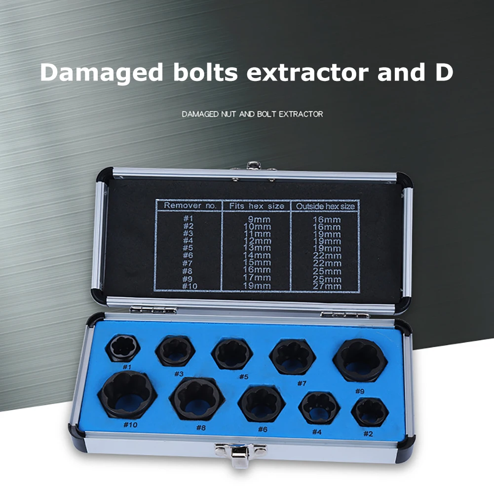 10PCS-Broken-Nut-Extractor-Damaged-Screw-Extractor-Drill-Bit-Set-Bolt ...