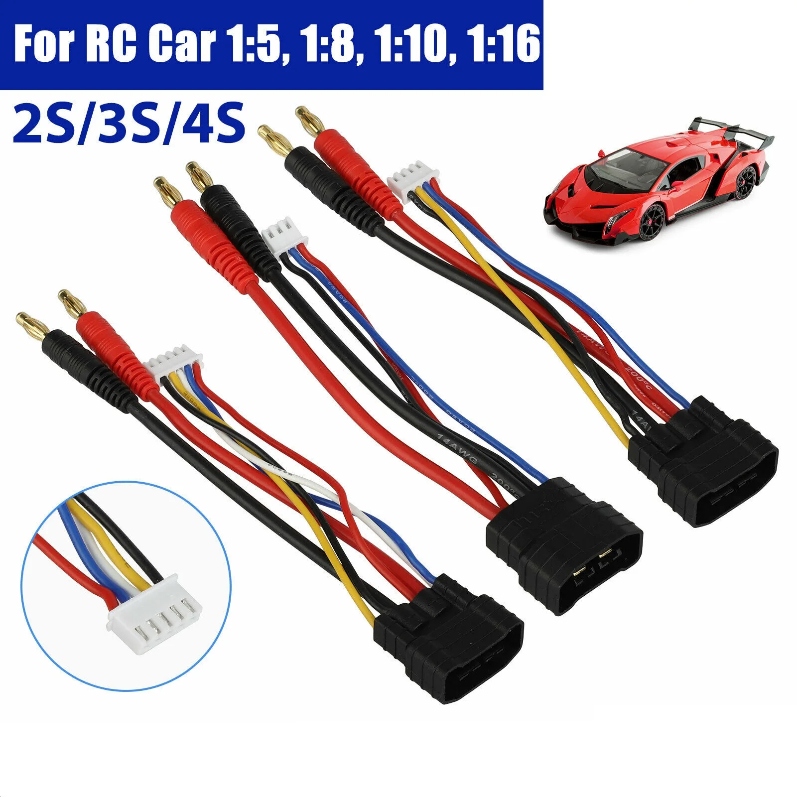 1pc 4S/3S/2S Lipo Battery Banana Head Connector Cable Adapter For ...