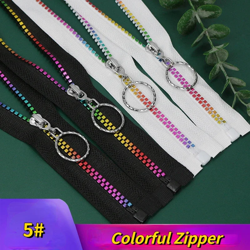 5-Gradient-Color-Resin-Teeth-Zippers-Colorful-Square-Open-end-Auto-Lock ...
