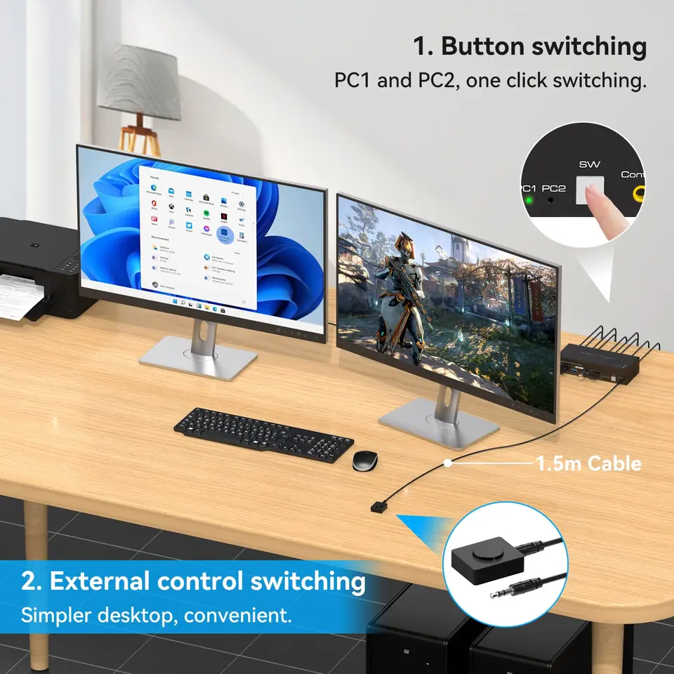 Keyboard And Mouse 8K HDMI Displayport KVM Monitors 2 Computers Dual ...