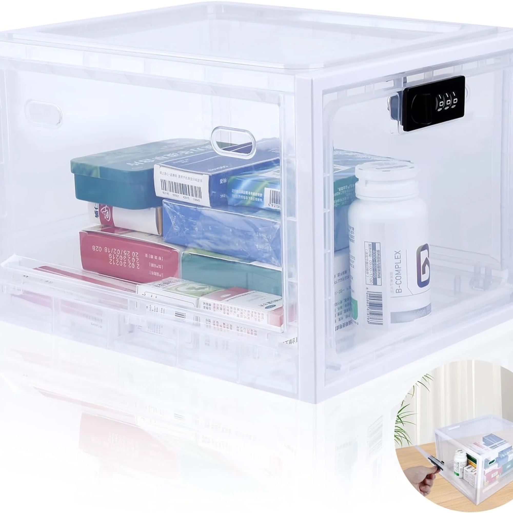 Lockable-Box-10L-Medicine-Storage-Box-Large-Capacity-Transparent-Lock ...