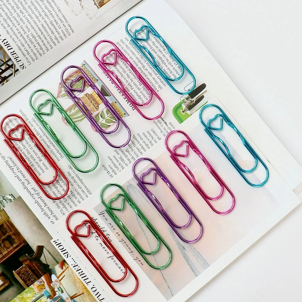 Clips de Metal con forma de corazón para bolígrafo, Clip de papel ...