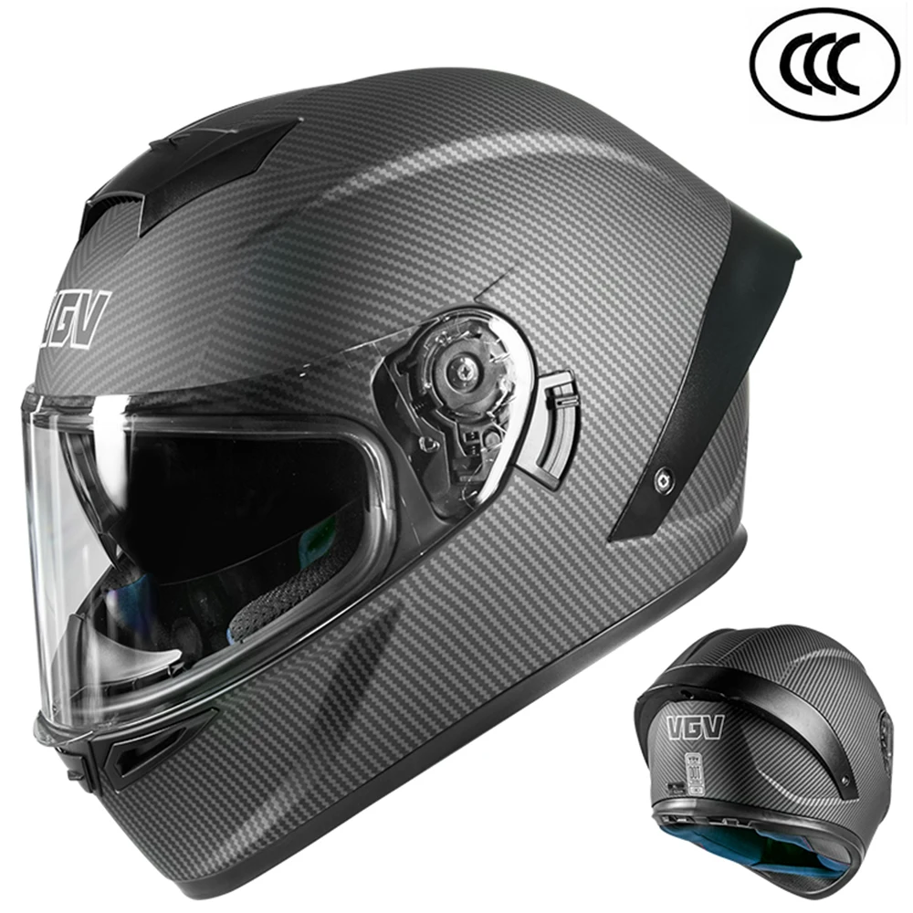 Carbon Fiber Design Racing Motorcycle Helmet Double Lens Full Face Car ...