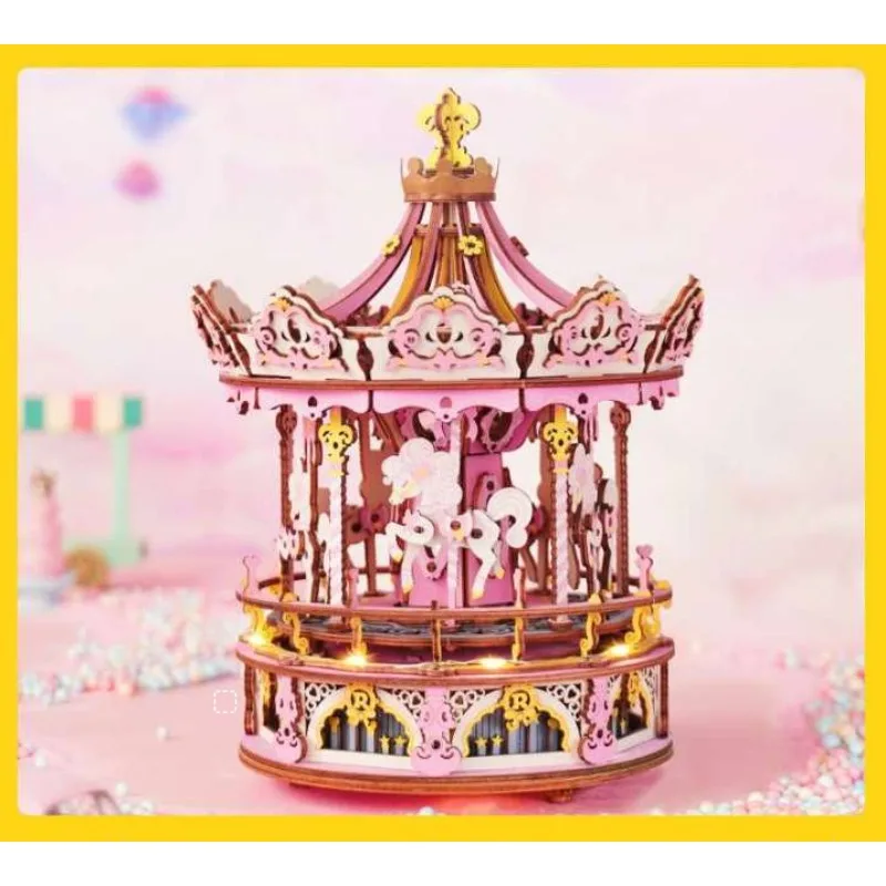 Building-block-music-box-handmade-diy-mechanical-merry-go-round-wooden ...
