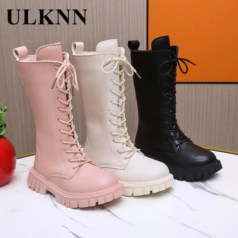 Girl Boats Students Beige Warm Pink Boots Tall Canister Shoes Children ...