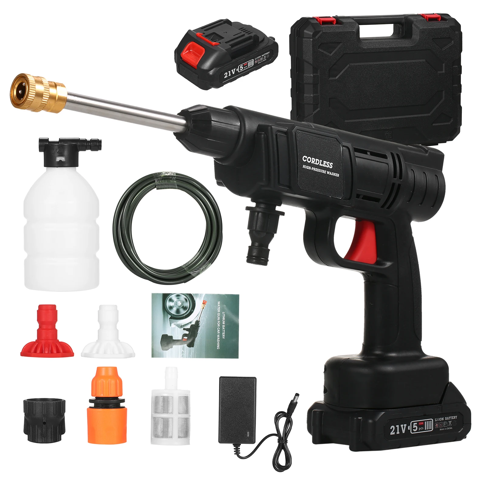 21V-24-5Bar-Cordless-High-Pressure-Car-Wash-Washer-Gun-1500mAh-Water ...