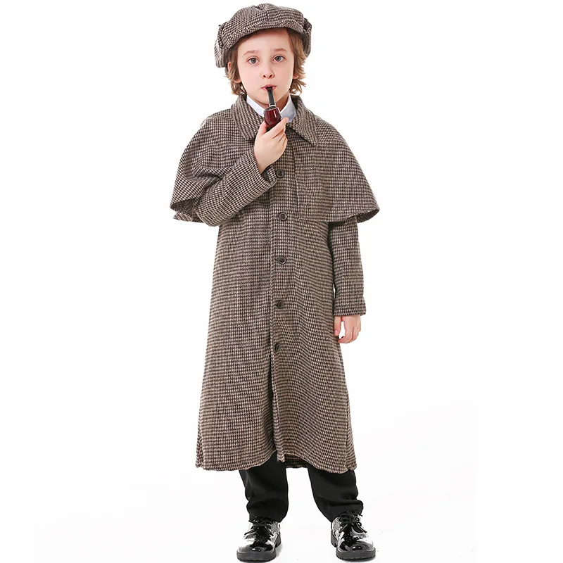 Halloween-Kind-Detektiv-Mantel-Hut-Outfit-Detektiv-Cosplay-Kost-m-Purim ...